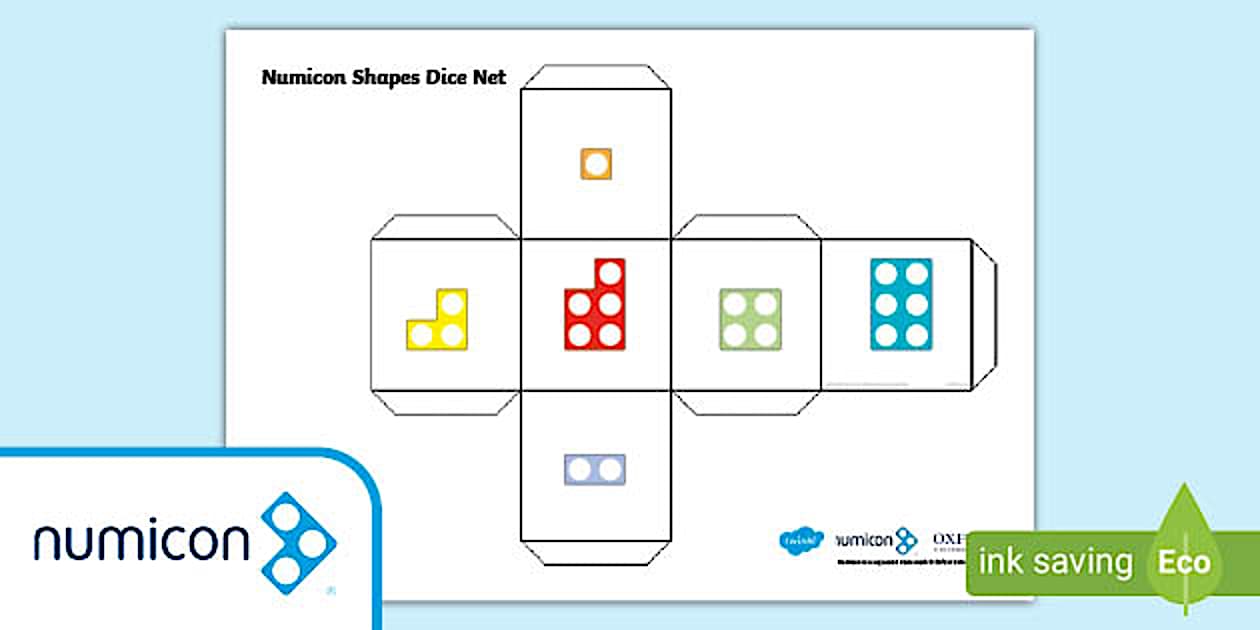 Black and White Numicon Shapes Dice Net - Twinkl